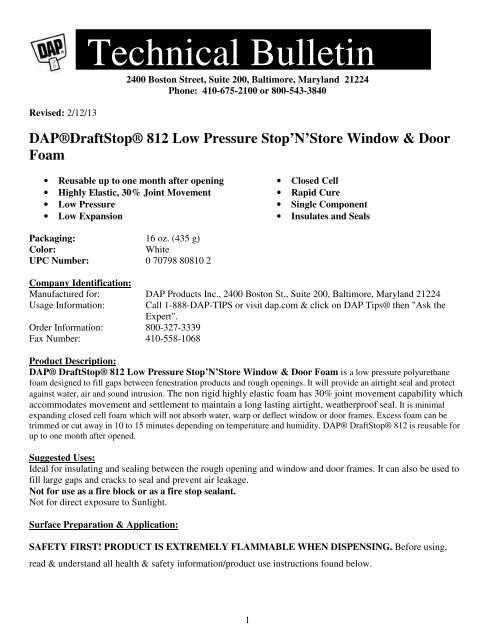 812 Tech Data Sheet - DAP Spec Line