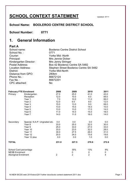 bcds context statement 2011 - Booleroo Centre District School