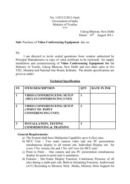 Quotations for supply installation and commissioning of Video ...