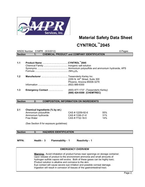 CyntrolÂ® MSDS - Tessenderlo Kerley