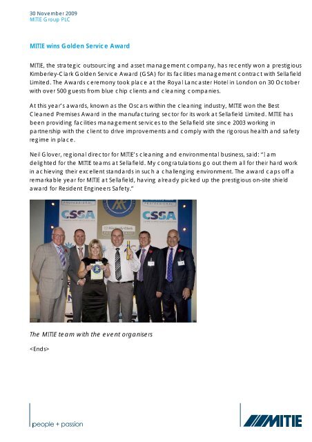 MITIE wins Golden Service Award The MITIE team with the event ...