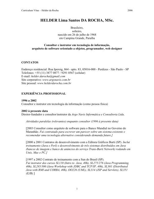 Curriculum vitae detalhado em PDF - Argo Navis