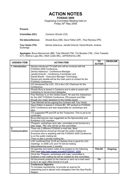 ACTION NOTES - OSGeo Wiki