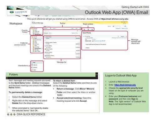 Outlook Web App Quick Reference Guide - Lehman College