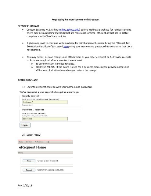 Requesting Reimbursement through Erequest - OSU Geography