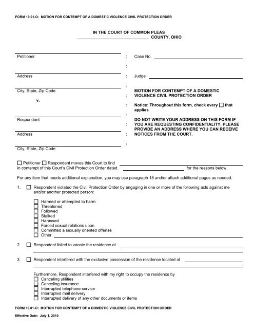 Motion for Contempt of a Domestic Violence Civil Protection Order