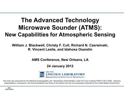 The Advanced Technology Microwave Sounder (ATMS): - GOES-R