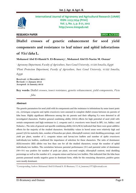 Diallel crosses of genetic enhancement for seed yield components and ...