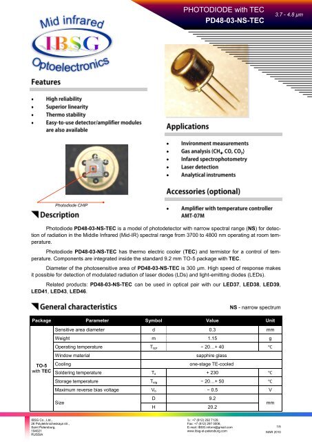 PHOTODIODE with TEC PD48-03-NS-TEC
