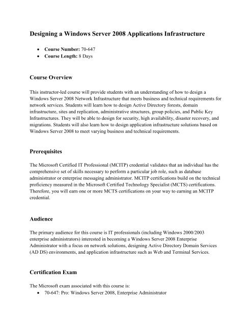 Designing a Windows Server 2008 Applications Infrastructure