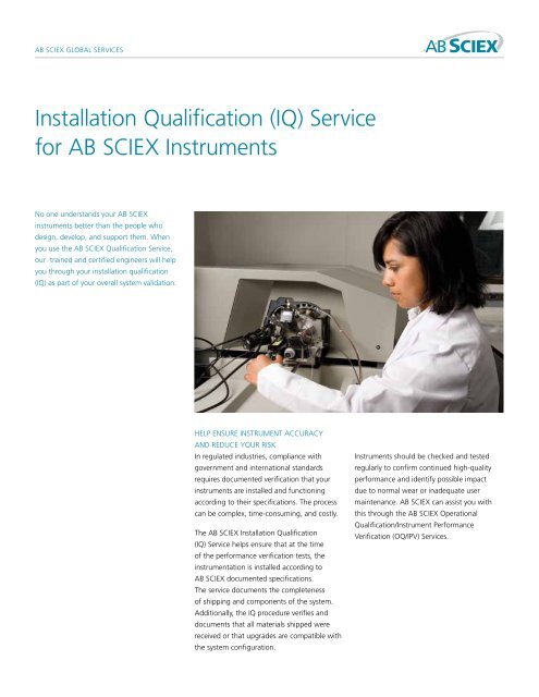 Installation Qualification (IQ) Service for AB SCIEX Instruments