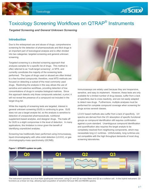 Toxicology Screening Workflows on QTRAPÂ® Instruments - AB Sciex
