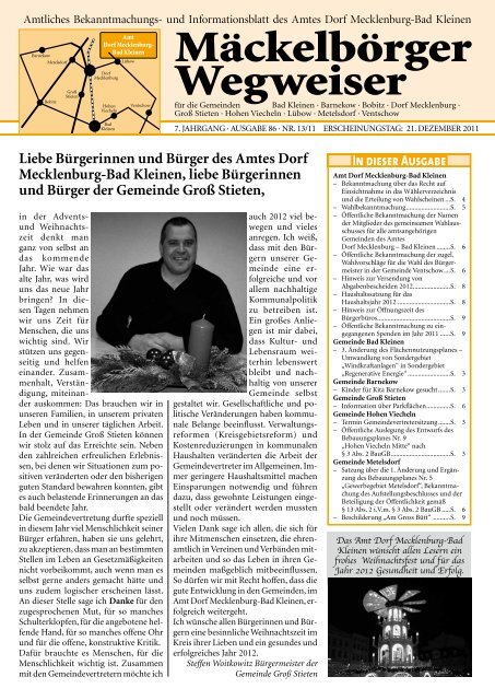 Mäckelbörger Wegweiser - Amt Dorf Mecklenburg-Bad Kleinen
