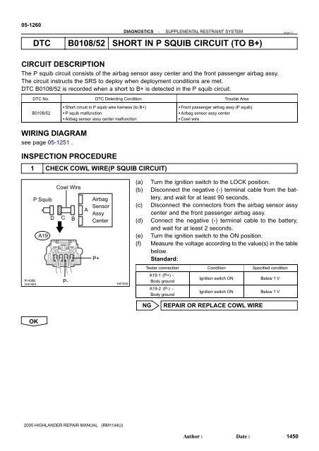 dtc b0108/52 short in p squib circuit (to b+) - Highlander Club