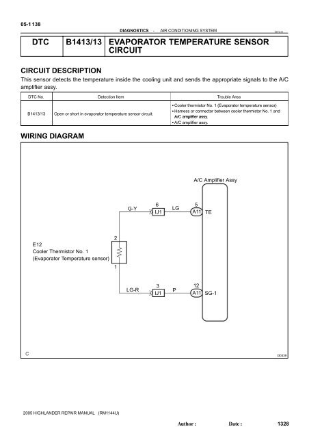 dtc b1413/13 evaporator temperature sensor circuit - Highlander Club