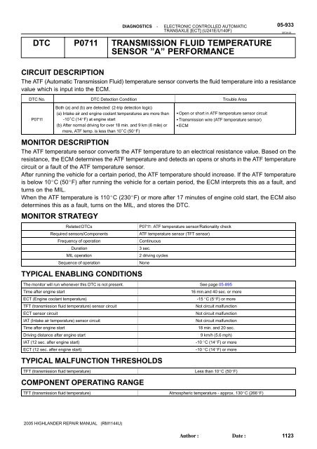 dtc p0711 transmission fluid temperature sensor ... - Highlander Club