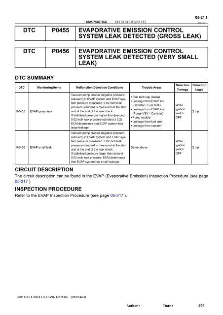 dtc p0455 evaporative emission control system ... - Highlander Club