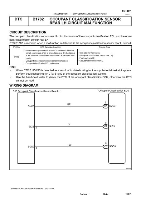 dtc b1782 occupant classification sensor rear lh ... - Highlander Club