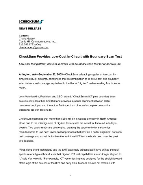 CheckSum Provides Low-Cost In-Circuit with Boundary-Scan Test