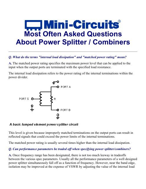 Application Note: Power Splitter / Combiners - Mini Circuits