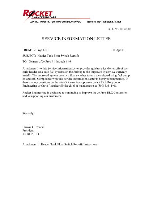 SERVICE INFORMATION LETTER - JetPROP DL and DLX