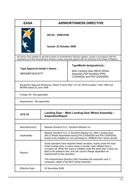 EASA AIRWORTHINESS DIRECTIVE