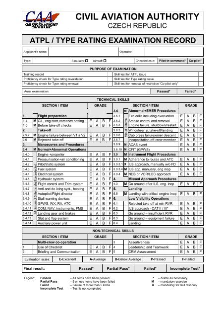 atpl / type rating examination record