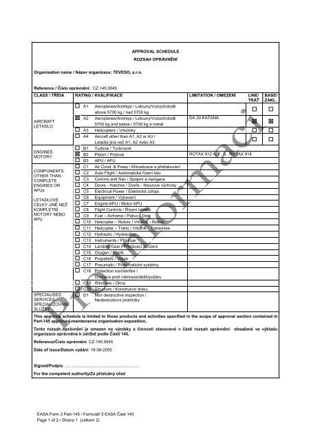 EASA Form 3 Part-145 / Formulář 3 EASA Část 145 Page 1 of 2 ... EASA Form 3 Part-145 / Formulář 3 EASA Část 145 Page 1 of 2 ...