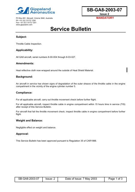 Service Bulletin - GippsAero