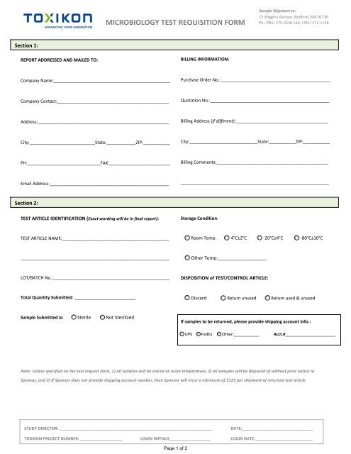 MICROBIOLOGY TEST REQUISITION FORM