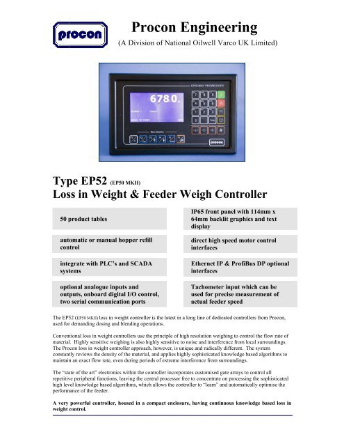 EP52 Loss in Weight Controller - Procon Engineering