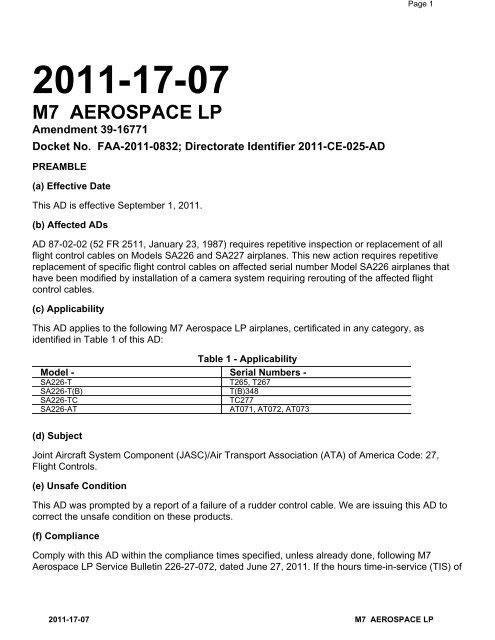 2011-17-07 m7 aerospace lp