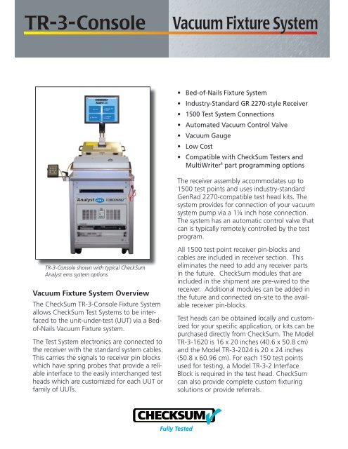 TR-3 Console Fixture System Data Sheet - CheckSum