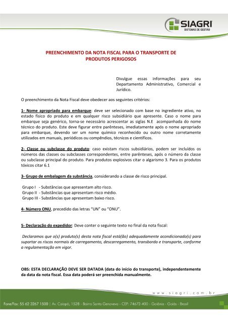 preenchimento da nota fiscal para o transporte de produtos ... - Siagri