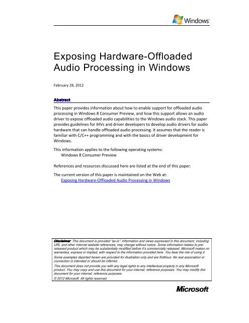 Exposing Hardware-Offloaded Audio Processing in Windows