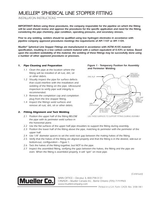 muellerÂ® spherical line stopper fitting - Mueller Company Gas ...