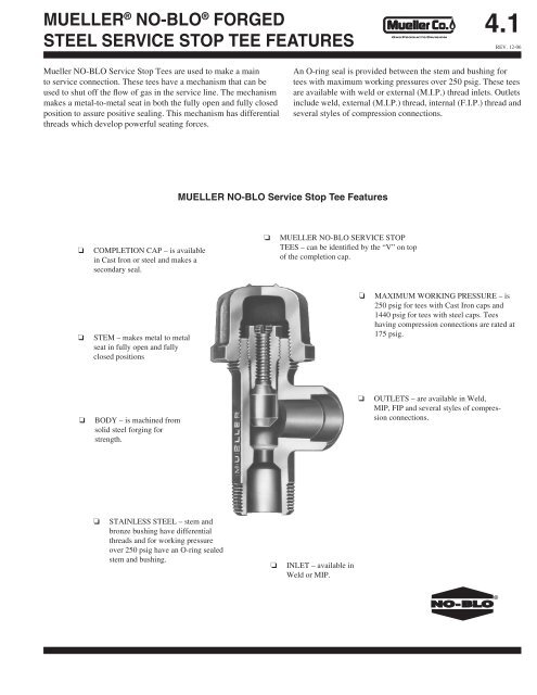 muellerÂ® no-bloÂ® forged steel service stop tee features - Mueller Co.