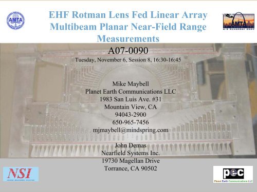 EHF Rotman Lens Fed Linear Array Multibeam Planar Near-Field ...