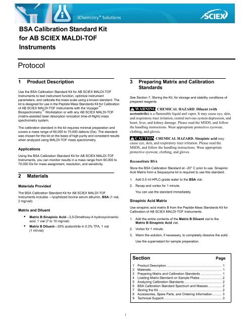 BSA Calibration Standard Kit for AB SCIEX MALDI-TOF Instruments