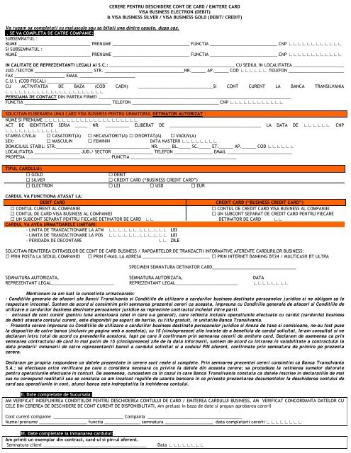 cerere pentru deschidere cont de card / emitere card - Banca ...