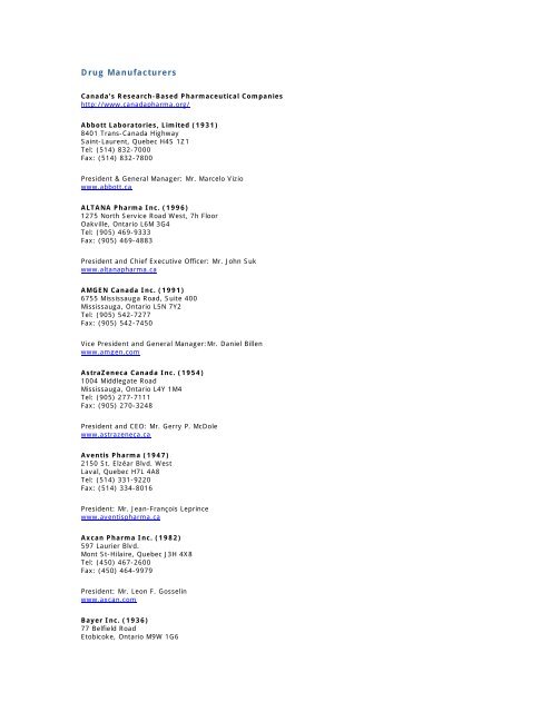 Drug Manufacturers - NAPRA