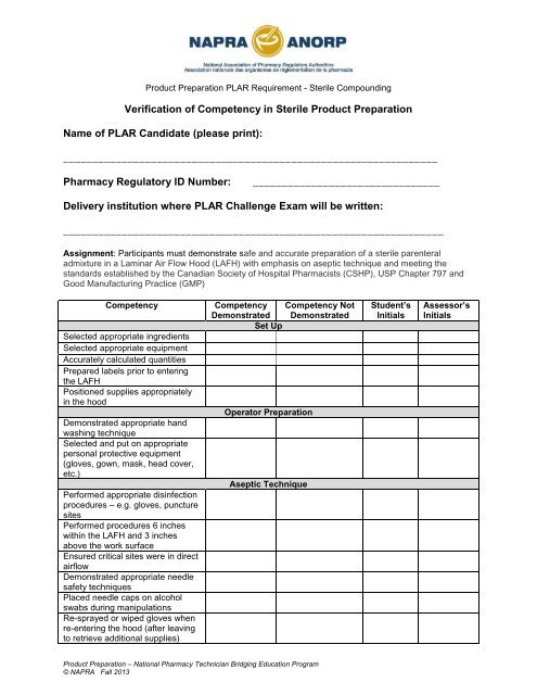 Sterile Product Preparation Checklist - NAPRA