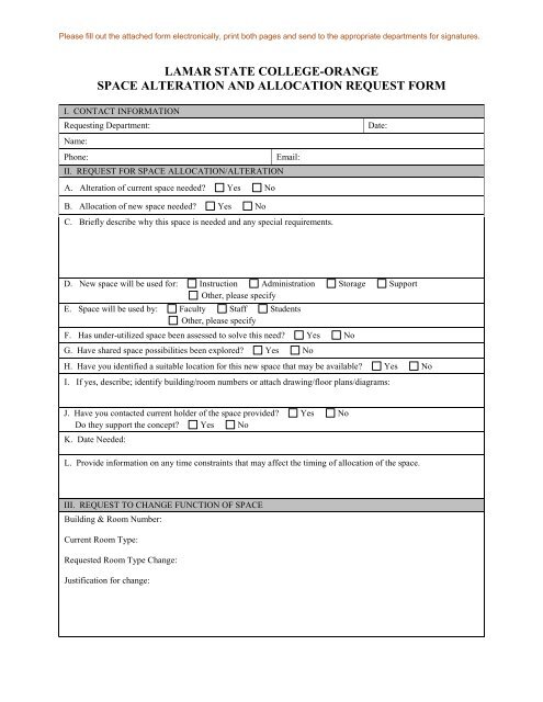 Space Alteration and Allocation Request Form - Lamar State ...
