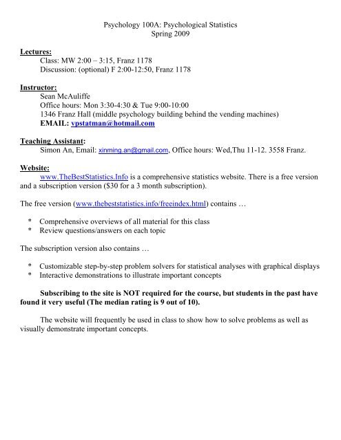 Psychological Statistics - Courses in Psychology - UCLA