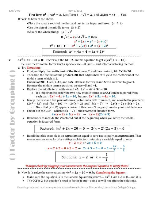 Factoring Polynomials (Flowchart with Examples) - Lamar State ...
