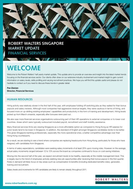 robert walters singapore market update financial services
