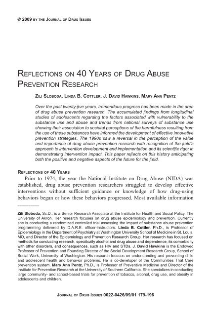 reflections on 40 years of drug abuse prevention research