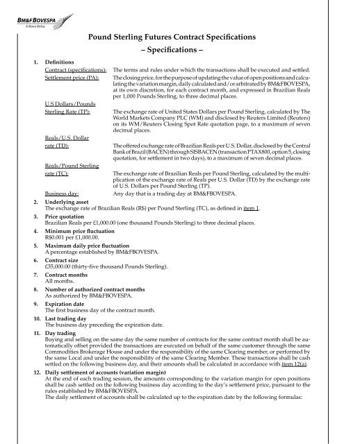Pound Sterling Futures Contract Specifications ... - BM&FBovespa