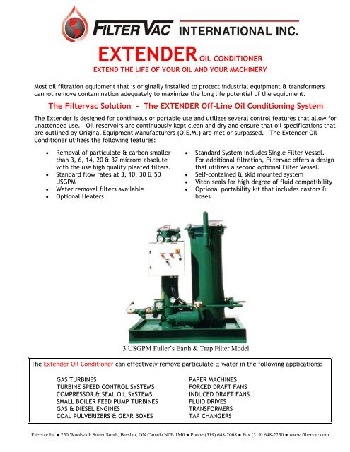 The EXTENDER Off-Line Oil Conditioning System - Filtervac ...