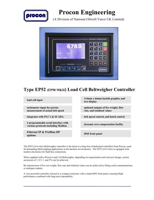 EP52 Load Cell Beltweigher Controller - Procon Engineering EP52 Load Cell Beltweigher Controller - Procon Engineering